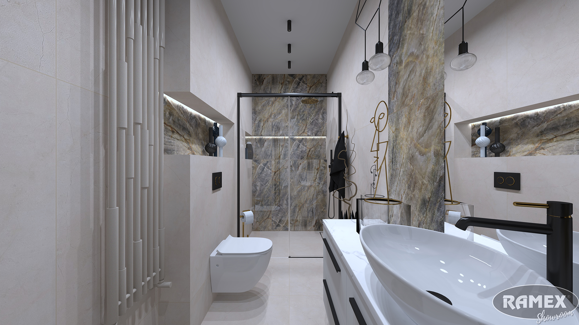 Wąska i długa łazienka ze stylem - Ramex