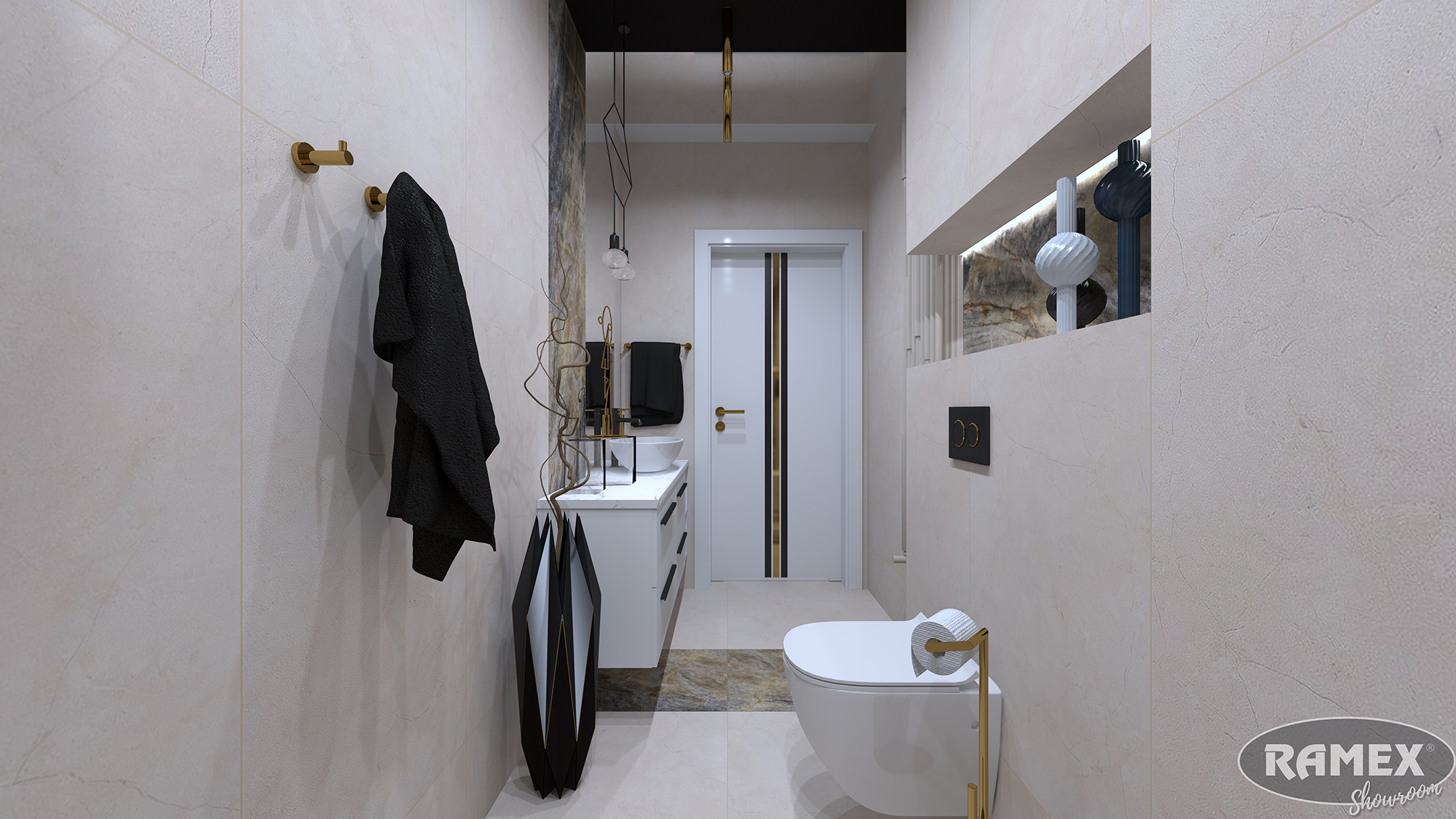 Wąska i długa łazienka ze stylem - Ramex